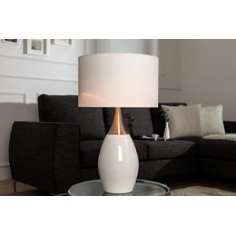 Riess Ambiente Moderne Tischlampe CARLA 60cm wei&szlig; silber mit Leinenschirm Riess-Ambiente