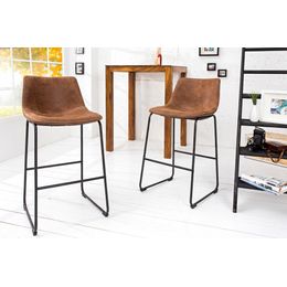 Riess Ambiente Design Barhocker DJANGO vintage braun Microfaser mit Lehne Eisengestell schwarz Riess-Ambiente f&uuml;r K&uuml;che Tresenhocker Bistrohocker K&uuml;chenhocker
