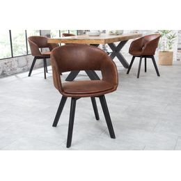 Riess Ambiente Design Stuhl NORDIC STAR antik braun Microfaser Massivholz schwarz mit Armlehne gepolstert Riess-Ambiente Esszimmerstuhl K&uuml;chenstuhl Scandinavisch