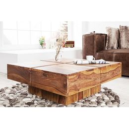 Riess Ambiente Design Massivholz Couchtisch BOLT 70cm braun Sheesham stone finish Handarbeit Riess-Ambiente Sofatisch Wohnzimmertisch S&auml;ulentisch rechteckig...