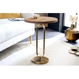 Riess Ambiente Runder Beistelltisch ELEGANCE 60cm messing Mangoholz Metall Aluminium massiv handmade Riess-Ambiente S&auml;ulentisch Modern & Design