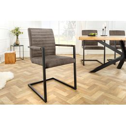 Riess Ambiente Moderner Freischwinger Stuhl LOFT taupe grau Microfaser mit Armlehne Eisengestell schwarz Polsterstuhl Riess-Ambiente Esszimmerstuhl K&uuml;chenstuhl
