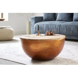 Riess Ambiente Runder Couchtisch ORIENT STORAGE 60cm kupfer Hammerschlag handmade Akazienholz mit Stauraum Riess-Ambiente Sofatisch Wohnzimmertisch S&auml;ulentisch...