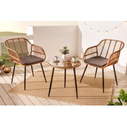 Riess Ambiente In- und Outdoor Bistro Balkon-Set PARIS braun Polyrattan Sitzgruppe wetterfest mit Tisch Riess-Ambiente 2 Personen Klassisch