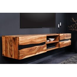 Riess Ambiente H&auml;ngendes TV-Lowboard AMAZONAS 160cm braun Sheesham Massivholz Baumkante Metall schwarz Riess-Ambiente Urban