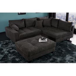 Riess Ambiente Modernes Ecksofa KENT 220cm dunkelgrau Cord inklusive Hocker Federkern Wohnlandschaft Riess-Ambiente L-Form Wohnzimmer