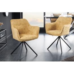 Riess Ambiente Drehbarer Stuhl VERONA senfgelb Strukturstoff mit Armlehne Metallbeine schwarz Polsterstuhl Riess-Ambiente Esszimmerstuhl K&uuml;chenstuhl Modern & Design