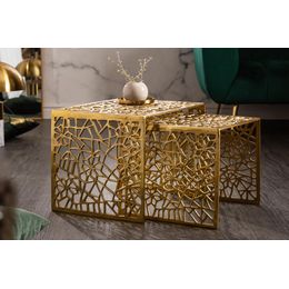Riess Ambiente Handgearbeiteter Couchtisch ABSTRACT 50cm 2er Set gold im Gap Design Riess-Ambiente Satztisch Sofatisch Wohnzimmertisch rechteckig Modern & Design