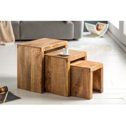 Riess Ambiente Massives 3er-Set Beistelltische MAKASSAR 45cm Mango natur Massivholz Riess-Ambiente rechteckig