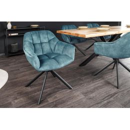 Riess Ambiente Drehbarer Stuhl PAPILLON petrol Samt schwarze Metallbeine Armlehnen Polsterstuhl Riess-Ambiente Esszimmerstuhl K&uuml;chenstuhl Modern & Design