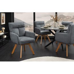 Riess Ambiente Drehbarer Stuhl BIG GEORGE grau Chenille Cremona natur Buchenholz mit Armlehnen Polsterstuhl Riess-Ambiente Esszimmerstuhl K&uuml;chenstuhl