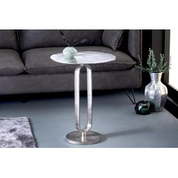 Riess Ambiente Runder Beistelltisch ELEGANCE 60cm silber Metall Aluminium handmade Riess-Ambiente S&auml;ulentisch Modern & Design