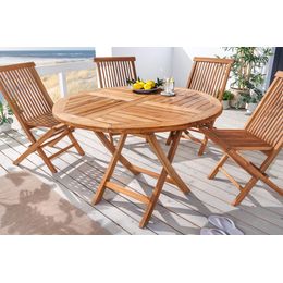 Riess Ambiente Massiver Gartentisch EMPIRE TEAK 100cm natur Teakholz rund klappbar Outdoor Balkontisch Riess-Ambiente 4 Personen X-Gestell