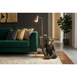 Riess Ambiente Runder Couchtisch KING APE 65cm schwarz gold Glas Affenfigur handmade Riess-Ambiente Sofatisch Wohnzimmertisch Modern & Design