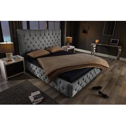 Riess Ambiente Design Boxbett PARIS 180x200cm grau Leinen Chesterfield Doppelbett Riess-Ambiente