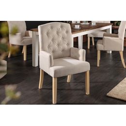 Riess Ambiente Eleganter Armlehnen Stuhl CASTLE beige mit Chesterfield Steppung im Landhausstil Polsterstuhl Riess-Ambiente Esszimmerstuhl K&uuml;chenstuhl