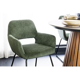 Riess Ambiente Design Stuhl MUSTANG gr&uuml;n Cord mit Armlehne schwarz Metallgestell Polsterstuhl Riess-Ambiente Esszimmerstuhl K&uuml;chenstuhl Modern & Design