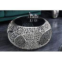 Riess Ambiente Runder Couchtisch SPIN 75cm silber Schwarzglas Metall mit Stauraum handmade Riess-Ambiente Sofatisch Wohnzimmertisch Modern & Design
