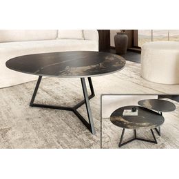 Riess Ambiente Design Couchtisch MARVELOUS 90cm schwarz gold sand Aurora Oro Keramik Metall Riess-Ambiente Sofatisch Wohnzimmertisch organisch Modern & Design