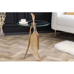 Riess Ambiente Extravaganter Beistelltisch FEATHER 65cm gold Glasplatte handmade rund Riess-Ambiente Modern & Design