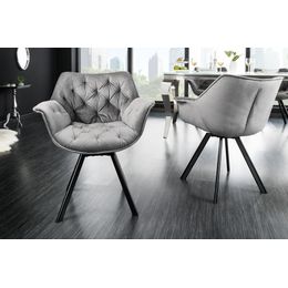 Riess Ambiente Drehbarer Stuhl THE DUTCH COMFORT Samt grau mit Armlehnen Modern Design Polsterstuhl Riess-Ambiente Esszimmerstuhl K&uuml;chenstuhl