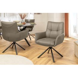 Riess Ambiente Drehbarer Stuhl SIGNATURE taupe Echtleder 360&deg; mit Taschenfederkern schwarz Metall Polsterstuhl Riess-Ambiente Esszimmerstuhl K&uuml;chenstuhl