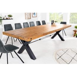 Riess Ambiente Massivholz Esstisch THOR 300cm vintage braun Pinie recycelt Industrial Design Eisen X-Gestell Riess-Ambiente Konferenztisch Esszimmertisch...