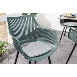 Riess Ambiente Moderner Stuhl SIGNUM salbei schwarz Kunststoff Gartenstuhl Indoor Outdoor mit Armlehnen Riess-Ambiente Esszimmerstuhl K&uuml;chenstuhl