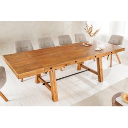 Riess Ambiente Massiver Esstisch FINCA 165-240cm vintage braun verl&auml;ngerbar Pinienholz Bohlenoptik Riess-Ambiente Konferenztisch Esszimmertisch K&uuml;chentisch...