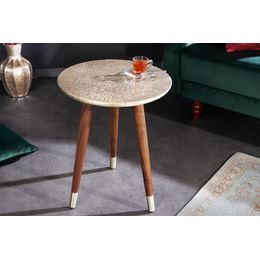 Riess Ambiente Design Beistelltisch ALCAZAR 50cm antik silber Metall Mangoholz Handarbeit rund Riess-Ambiente Modern & Design