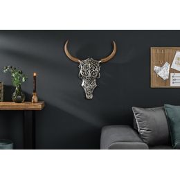 Riess Ambiente Extravagante Wanddekoration EXOTIC BULL 60cm silber Mangoholz Stierkopf Riess-Ambiente Modern & Design