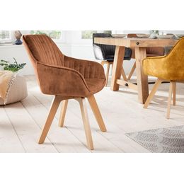 Riess Ambiente Drehbarer Design Stuhl LIVORNO rost braun Samt Buchenholz Beine mit Armlehnen Polsterstuhl Riess-Ambiente Esszimmerstuhl K&uuml;chenstuhl Modern & Design