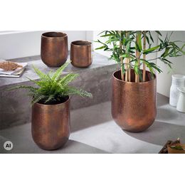 Riess Ambiente 2er Set Blumentopf FLOWERS L 15/20cm Metall kupfer geflammt Riess-Ambiente oval Modern & Design