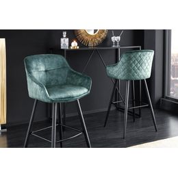 Riess Ambiente Design Barhocker EUPHORIA petrol Samt schwarze Metallbeine Barstuhl mit Lehne Polsterstuhl Riess-Ambiente f&uuml;r K&uuml;che Tresenhocker Bistrohocker...