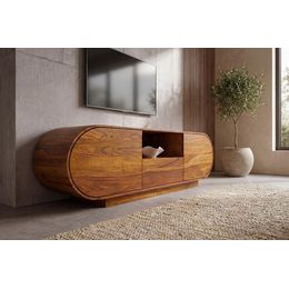Riess Ambiente Massives TV-Board ORGANIKO 160cm braun Sheeshamholz stone finish ovales Lowboard Riess-Ambiente Modern & Design