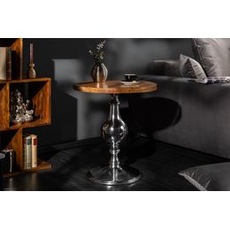 Riess Ambiente Design Beistelltisch EXTRAVAGANCIA 60cm Mangoholz massiv rund Metall S&auml;ulenfu&szlig; silber Riess-Ambiente Modern & Design