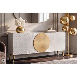 Riess Ambiente Massives Sideboard AURUM 180cm wei&szlig; Mangoholz mit ikonischem Gold-Element Riess-Ambiente Modern & Design