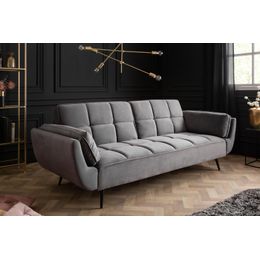 Riess Ambiente Retro Schlafsofa BOUTIQUE 215cm grau Samt 3-Sitzer mit schwarzen F&uuml;&szlig;en Riess-Ambiente Wohnzimmer