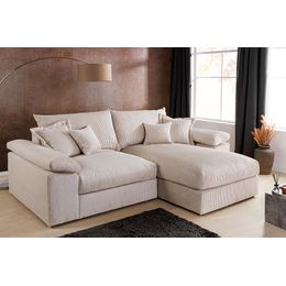 Riess Ambiente Design Ecksofa ATMOSPHERE XL 245cm champagner beige Cord Federkern inkl. Kissen Riess-Ambiente L-Form Wohnzimmer Modern & Design