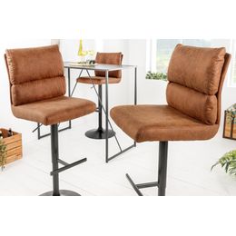 Riess Ambiente H&ouml;henverstellbarer Barhocker COMFORT antik braun Microfaser drehbar mit Lehne Metall schwarz Polsterstuhl Riess-Ambiente f&uuml;r K&uuml;che Tresenhocker...
