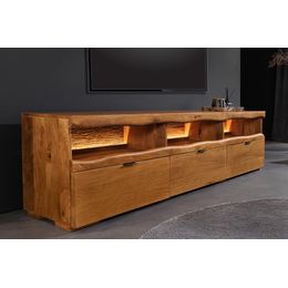 Riess Ambiente Massives TV-Board GRAND 180cm braun Mangoholz LED-Beleuchtung Lowboard Schubladen Riess-Ambiente Modern & Design