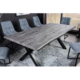 Riess Ambiente Industrial Esstisch WILD 200cm grau gek&auml;lkt Wildeiche-Design Baumkante schwarz X-Gestell Riess-Ambiente Esszimmertisch Modern & Design