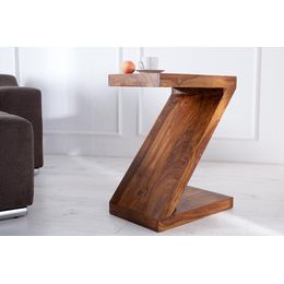 Riess Ambiente Massivholz Beistelltisch Z 45cm braun Sheesham stone finish einzigartige Maserung Riess-Ambiente S&auml;ulentisch rechteckig Modern & Design