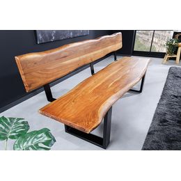 Riess Ambiente Massivholz Sitzbank MAMMUT 160cm natur Akazie Baumkante schwarzes Metallgestell mit Lehne Riess-Ambiente