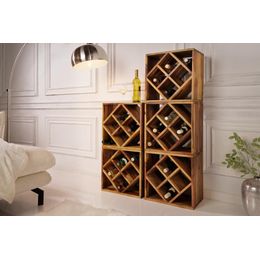 Riess Ambiente Massivholz Weinregal CUBUS 40cm braun Sheesham stone finish Beistelltisch handmade Riess-Ambiente Modern & Design