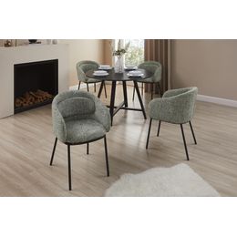 Riess Ambiente Stilvoller Design Stuhl FLORENZ gr&uuml;n-beige Strukturstoff schwarz Metall mit Armlehne Polsterstuhl Riess-Ambiente Esszimmerstuhl K&uuml;chenstuhl Modern...