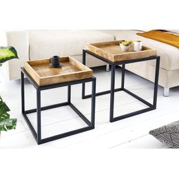Riess Ambiente 2er Set Beistelltisch SERVITEUR 50cm natur Mangoholz schwarzes Metallgestell Couchtische massiv Riess-Ambiente Satztisch quadratisch