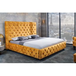 Riess Ambiente Queensize Doppelbett PARIS 160x200cm senfgelb Samt Chesterfield Design Riess-Ambiente