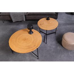 Riess Ambiente Runder Couchtisch FUSION 70cm Baumscheibe Eiche schwarz Metall Beistelltisch Riess-Ambiente Sofatisch Wohnzimmertisch Modern & Design