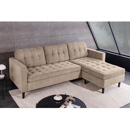Riess Ambiente Retro Ecksofa STOCKHOLM 220cm taupe Cord Federkern 3-Sitzer Riess-Ambiente Wohnzimmer